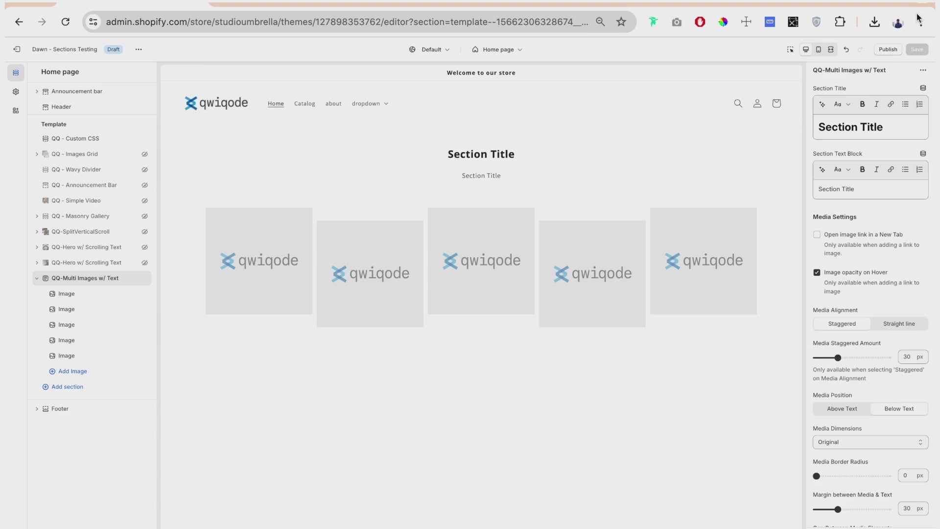 Staggered Images section template for your Shopify store | qwiqode Theme Sections Custom Liquid ...