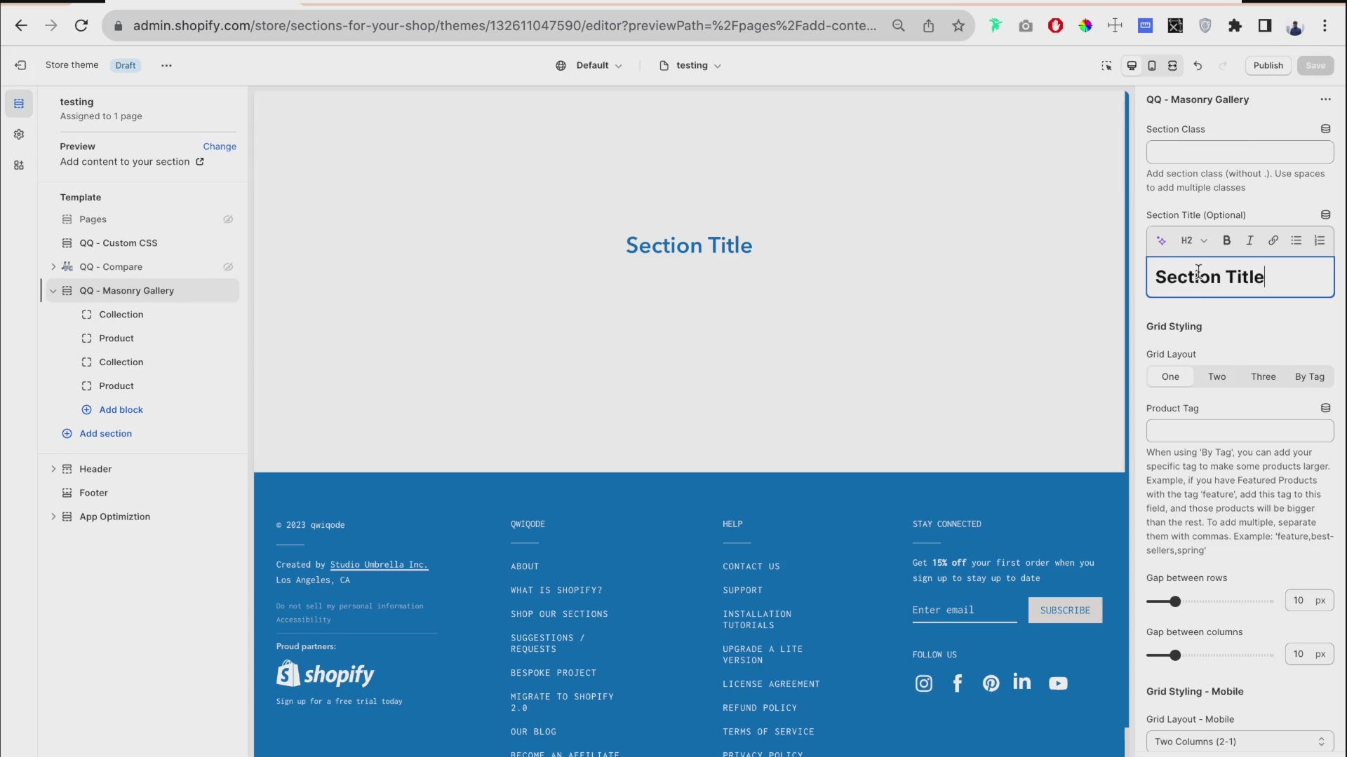 Masonry Grid section template for your Shopify store | qwiqode Theme Sections Custom Liquid ...