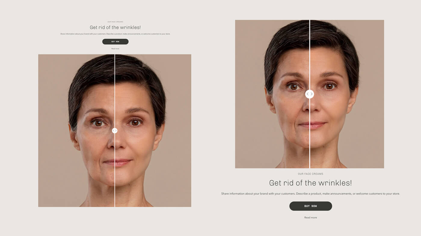 Before & After Image Slider section template for your Shopify store | qwiqode Theme Sections ...