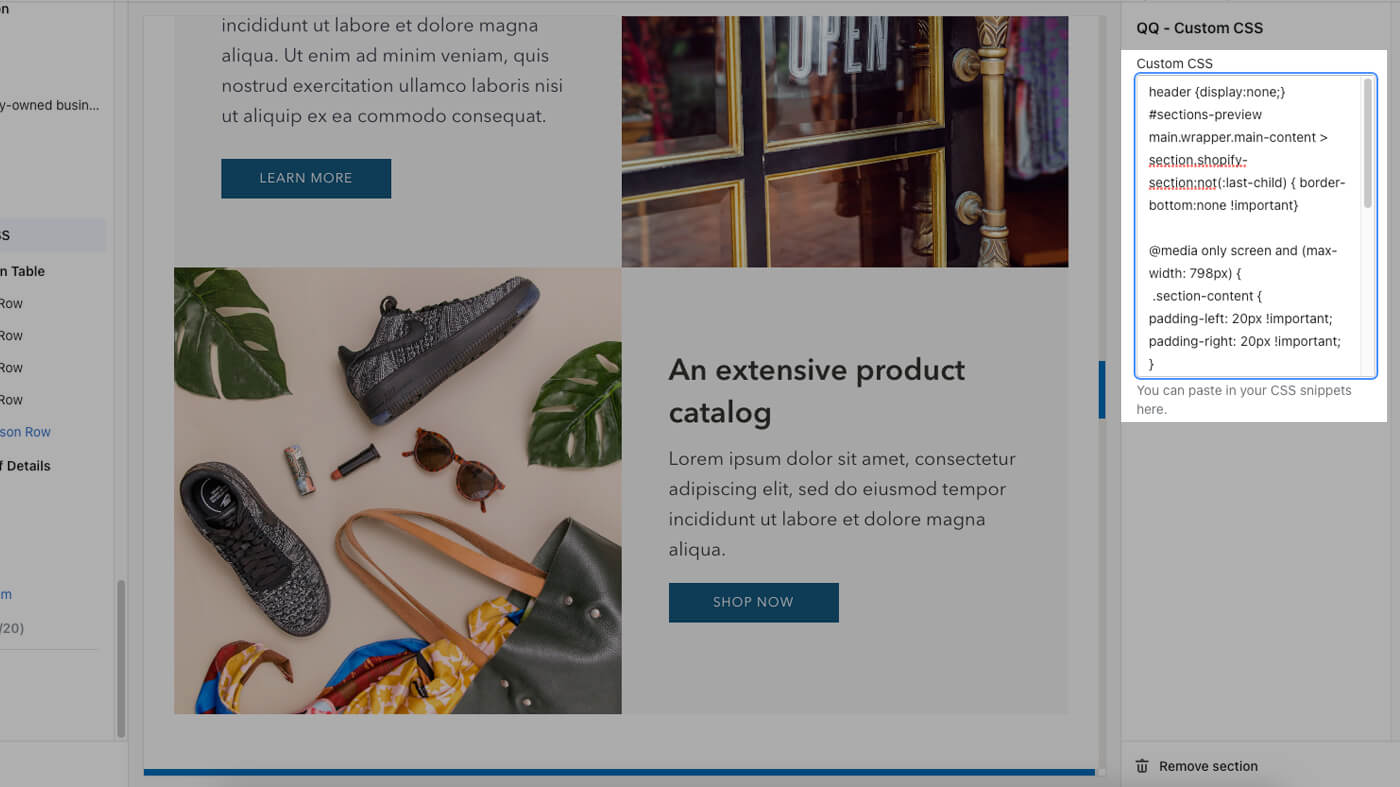 Custom CSS Block section template for your Shopify store | qwiqode ...