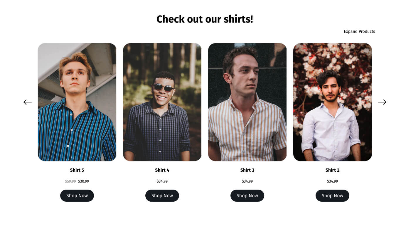 Product Listing Carousel & Grid section template for your Shopify store | qwiqode Theme Sections ...